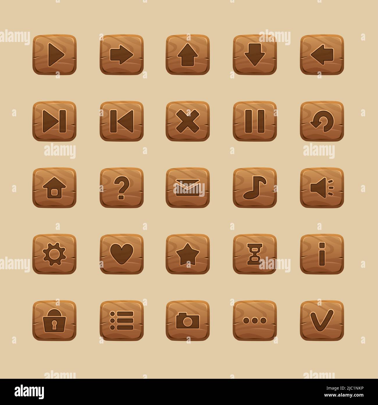 Wooden game UI buttons. Cartoon home screen interface and menu icons ... Wooden game UI buttons. Cartoon home screen interface and menu icons ...