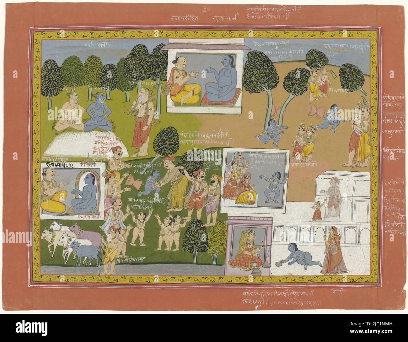 On a large sheet the life of the young Krishna is depicted in various ...