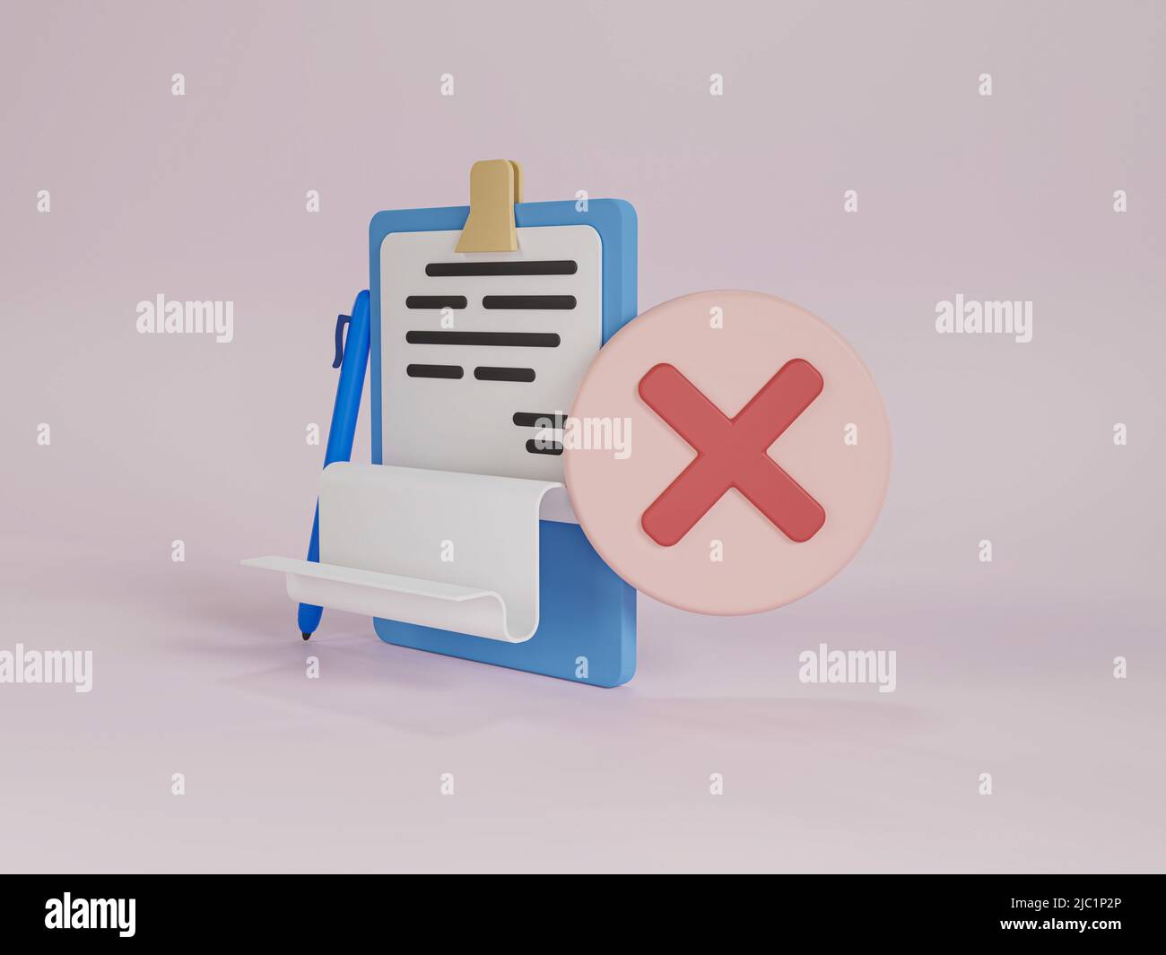3d wrong document icon. the document is error. document with red cross. 3d rendering ...