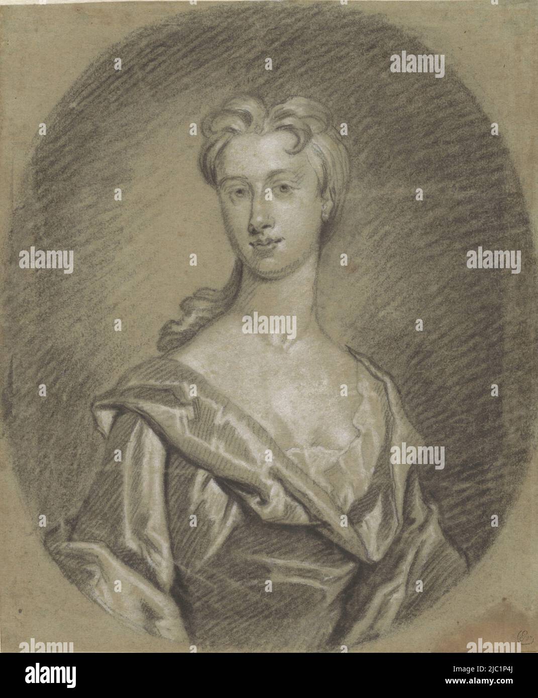 Female portrait, chestpiece, oval, after: Gottfried Kneller ...