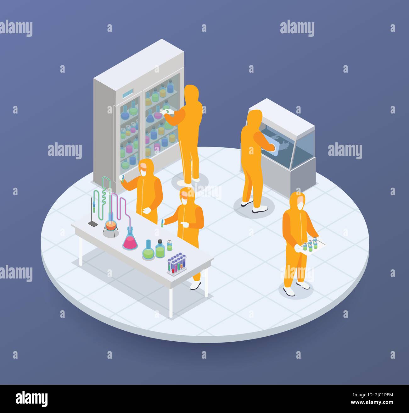 Pharmaceutical production isometric composition of round platform with ...