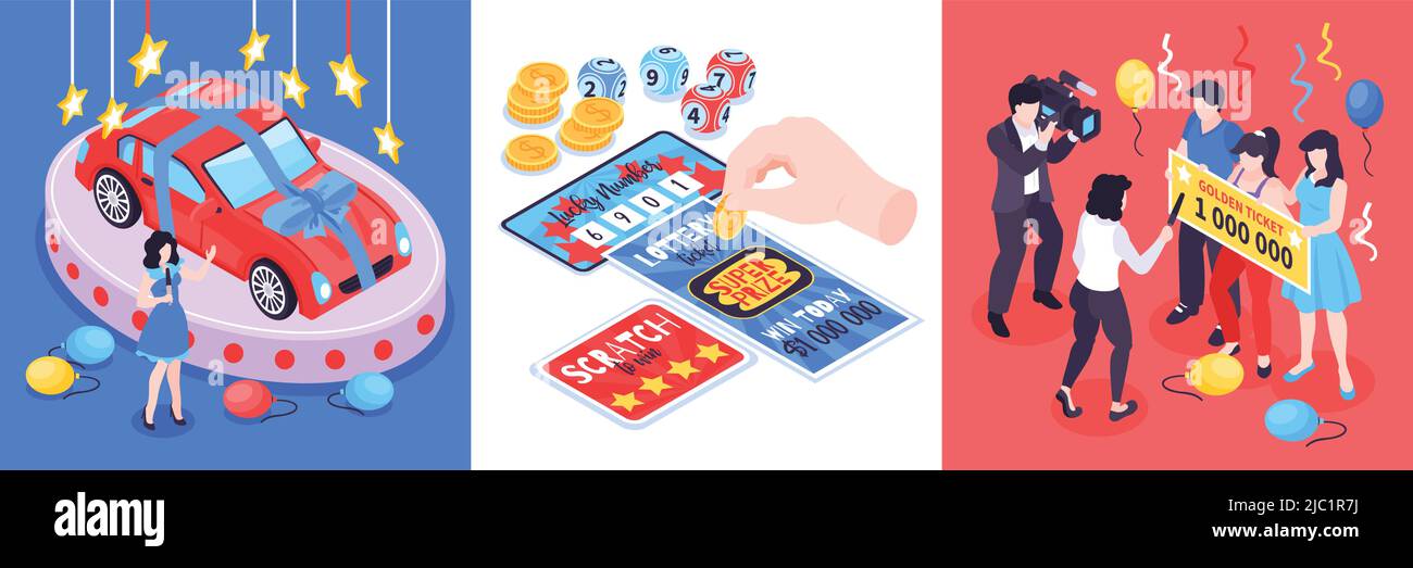 Isometric fortune lottery win design concept with square compositions ...