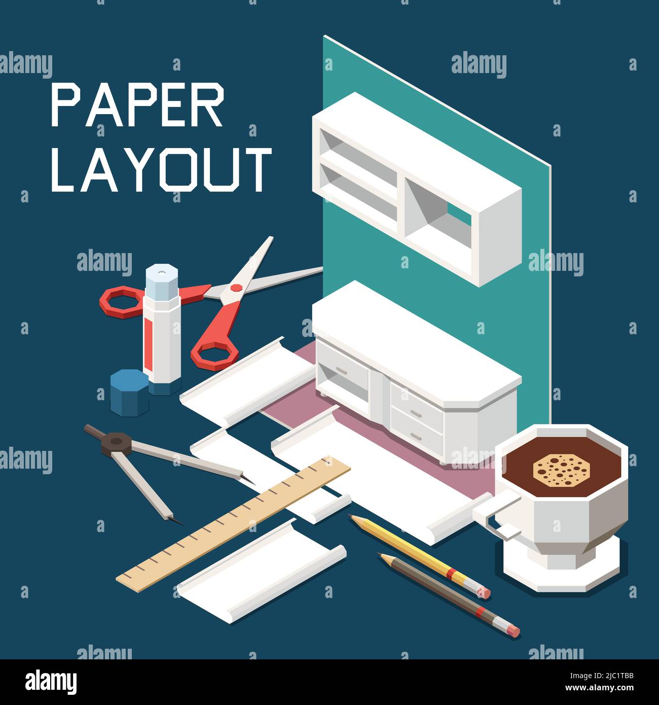 Carpentry furniture production isometric composition with kitchen ...