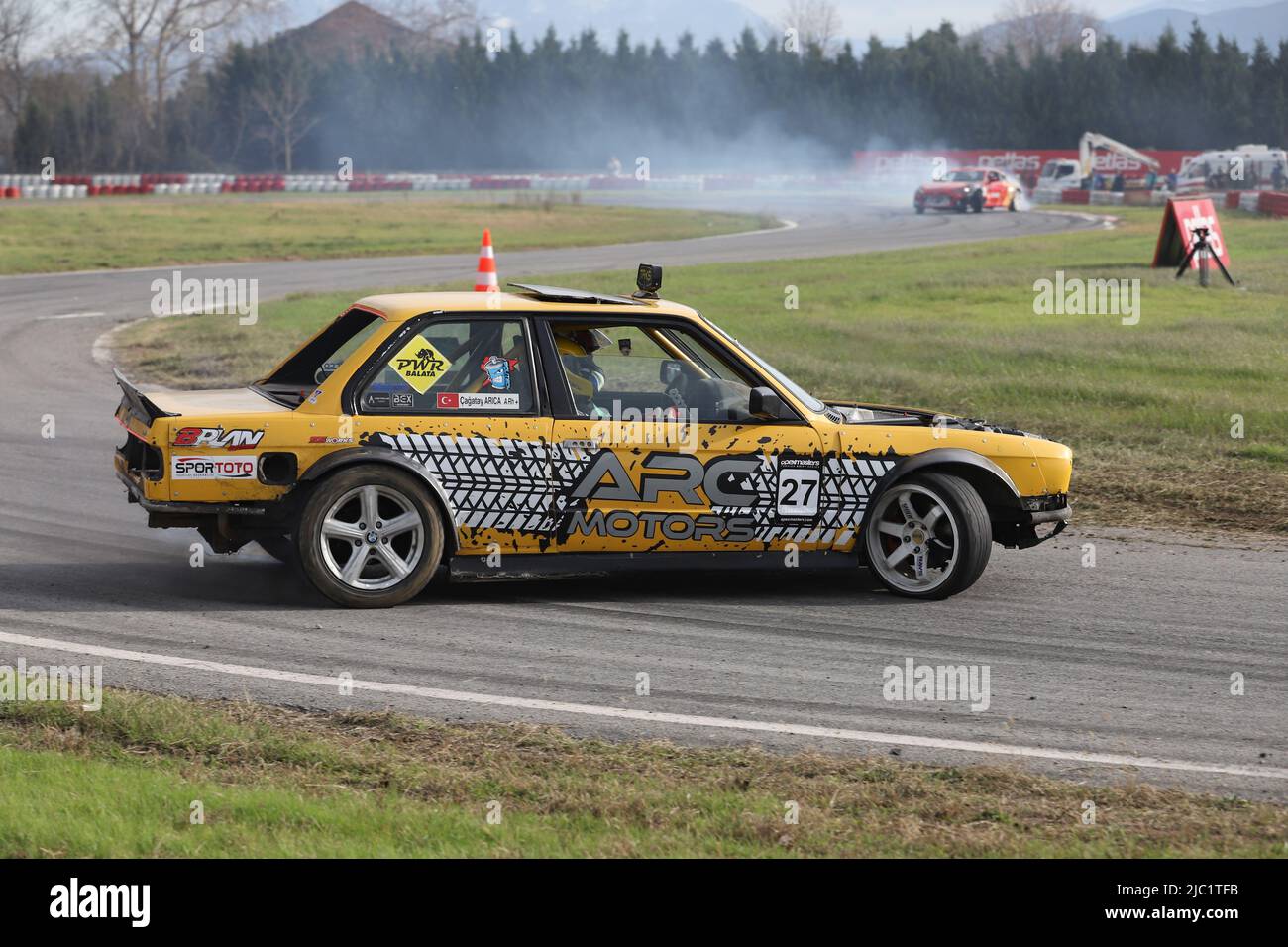 KOCAELI, TURKEY - DECEMBER 26, 2021: Drift car performance during ...