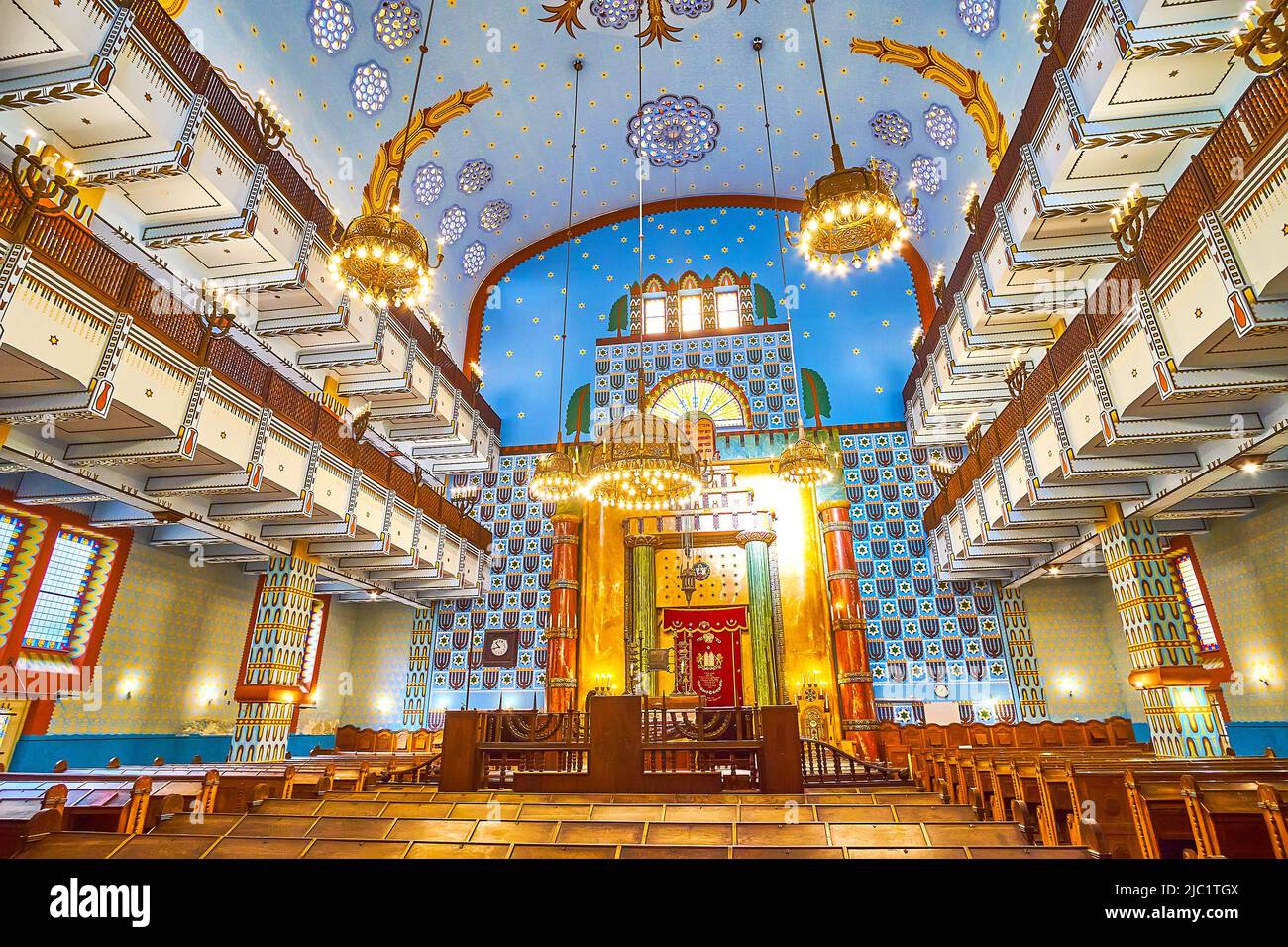 BUDAPEST, HUNGARY - FEBRUARY 23, 2022: The historic prayer hall of ...