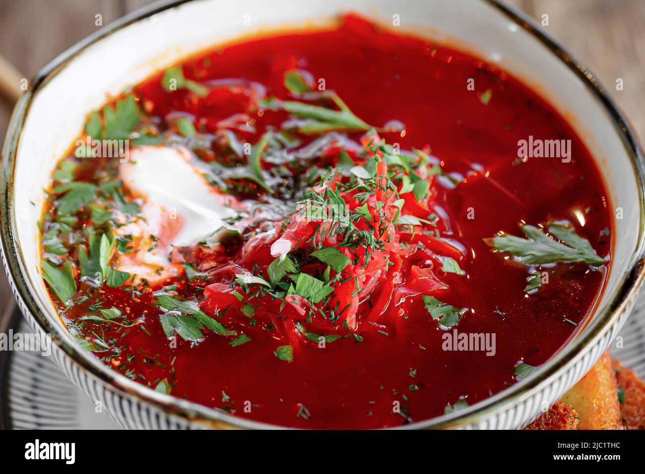 Bowl of russian beet soup borscht Stock Photo - Alamy