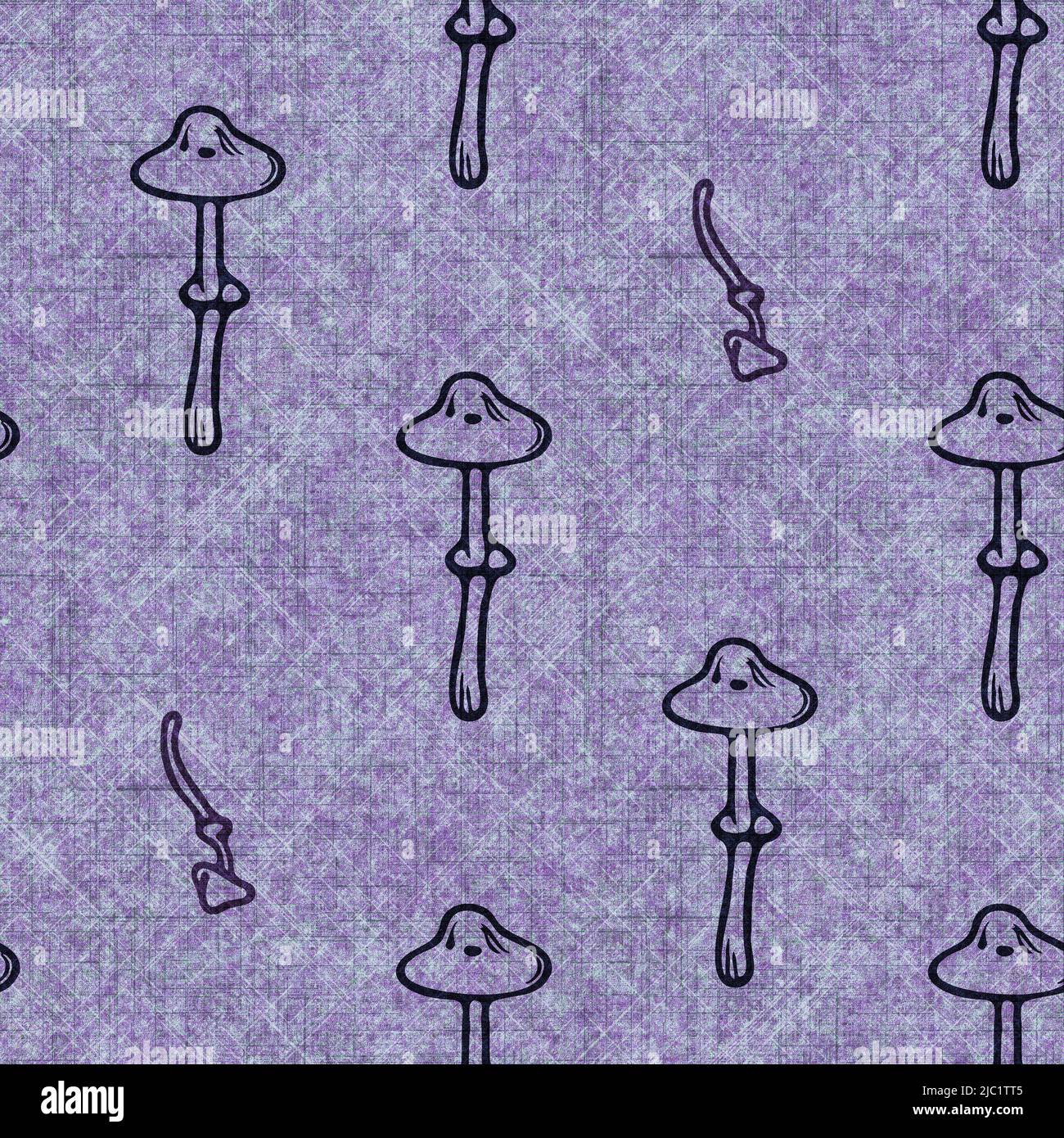 Mushroom seamless hand drawn linen style pattern. Organic fungi natural ...