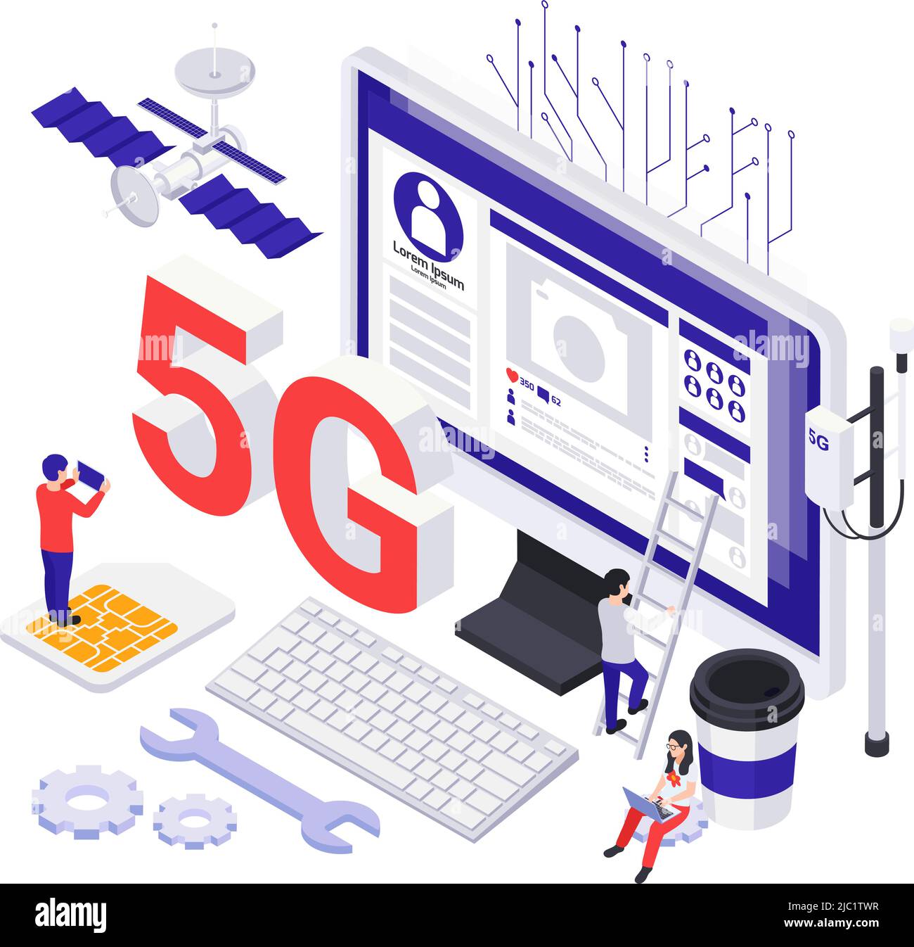 Modern internet technology isometric icons set of little characters ...
