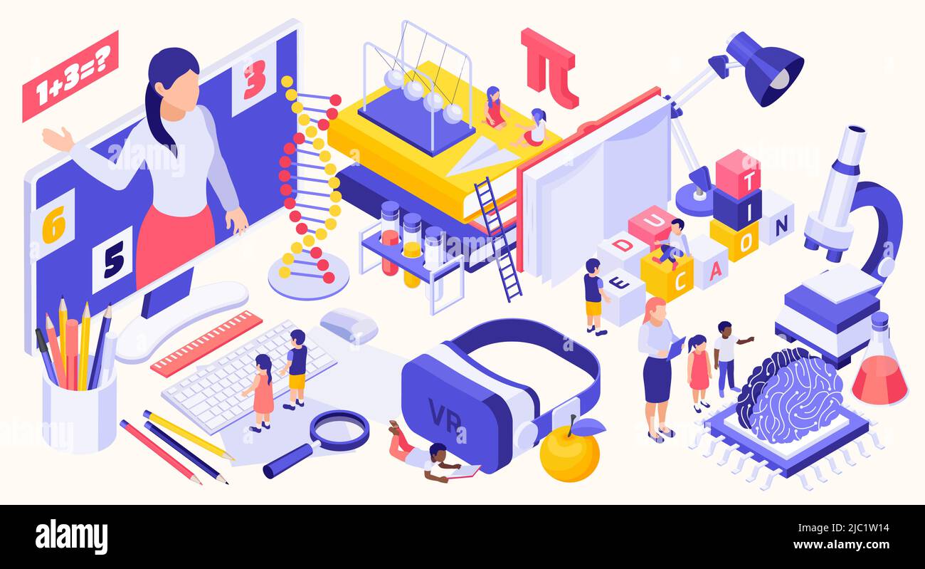 STEM education isometric design concept with science icons and ...