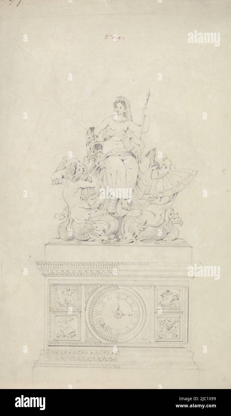 Design for a mantel clock crowned with a personification of Bellona and ...