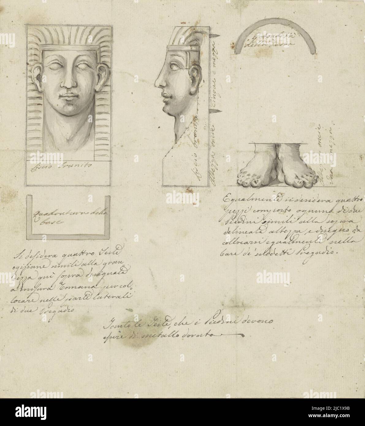 Design for furniture fittings in the shape of an Egyptian head and a ...