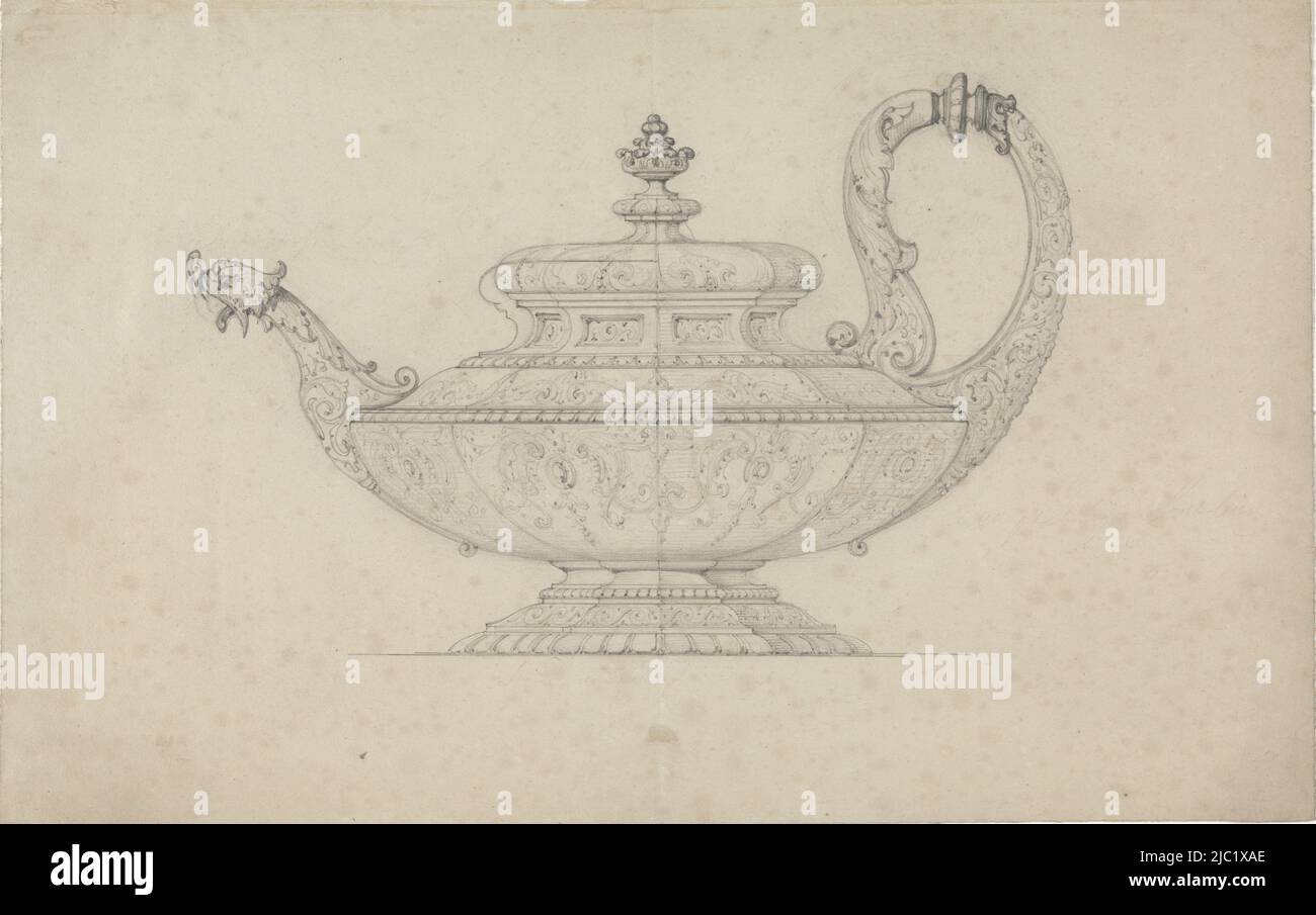 Design for a teapot with a spout ending in a dragon's head, with an ...