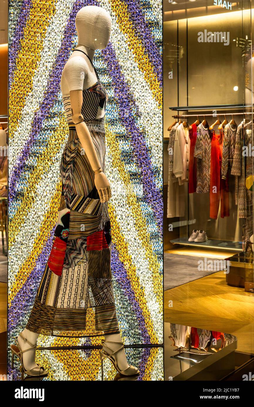 Window display of latest fashion in the Shoppes at Marina Bay Sands ...