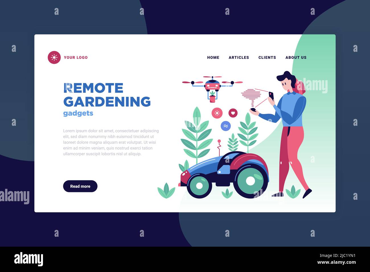 Smart garden page design with remote gardening symbols flat vector ...