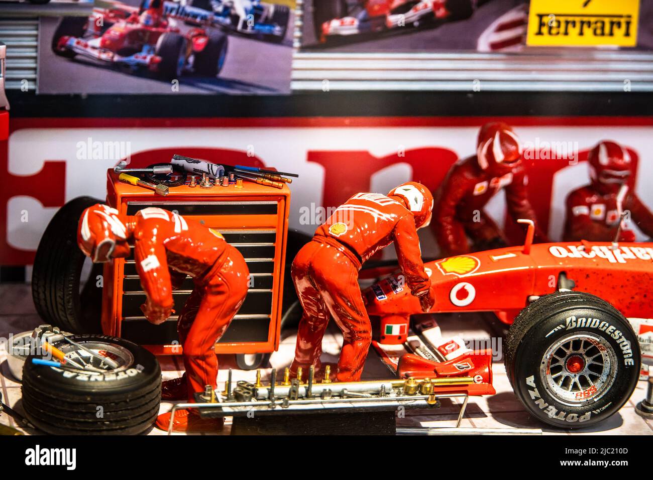 Model display of formula 1 team changing tires on a formula 1 racing ...