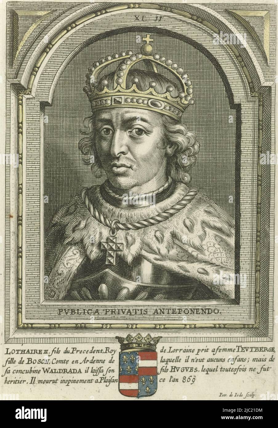 Bust portrait of Lothar II, with crown. He wears a cloak and chain with ...