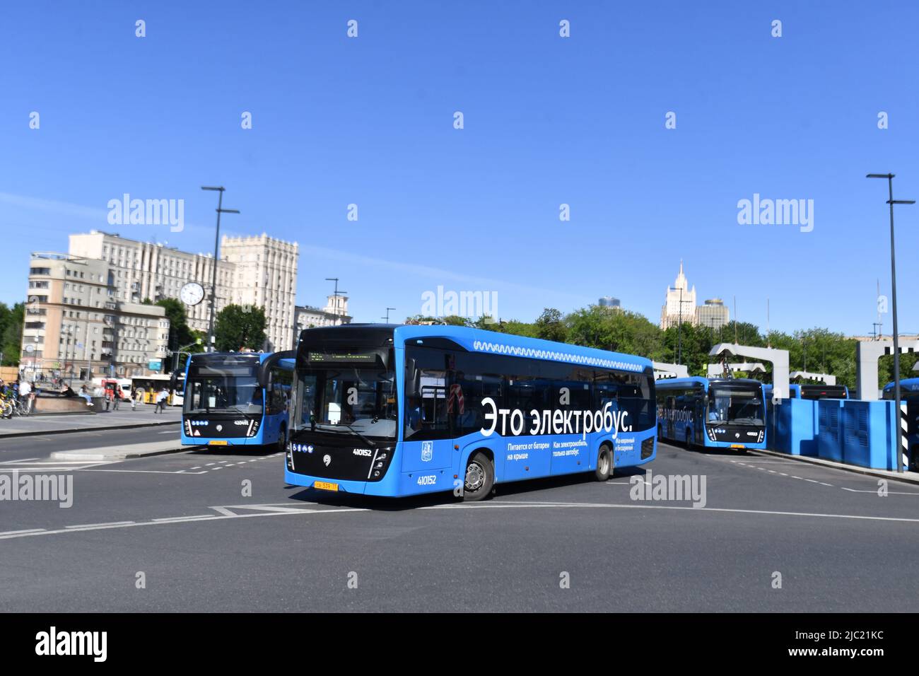 Moscow. Electrobuses at the station of fast physical exercises of the ...