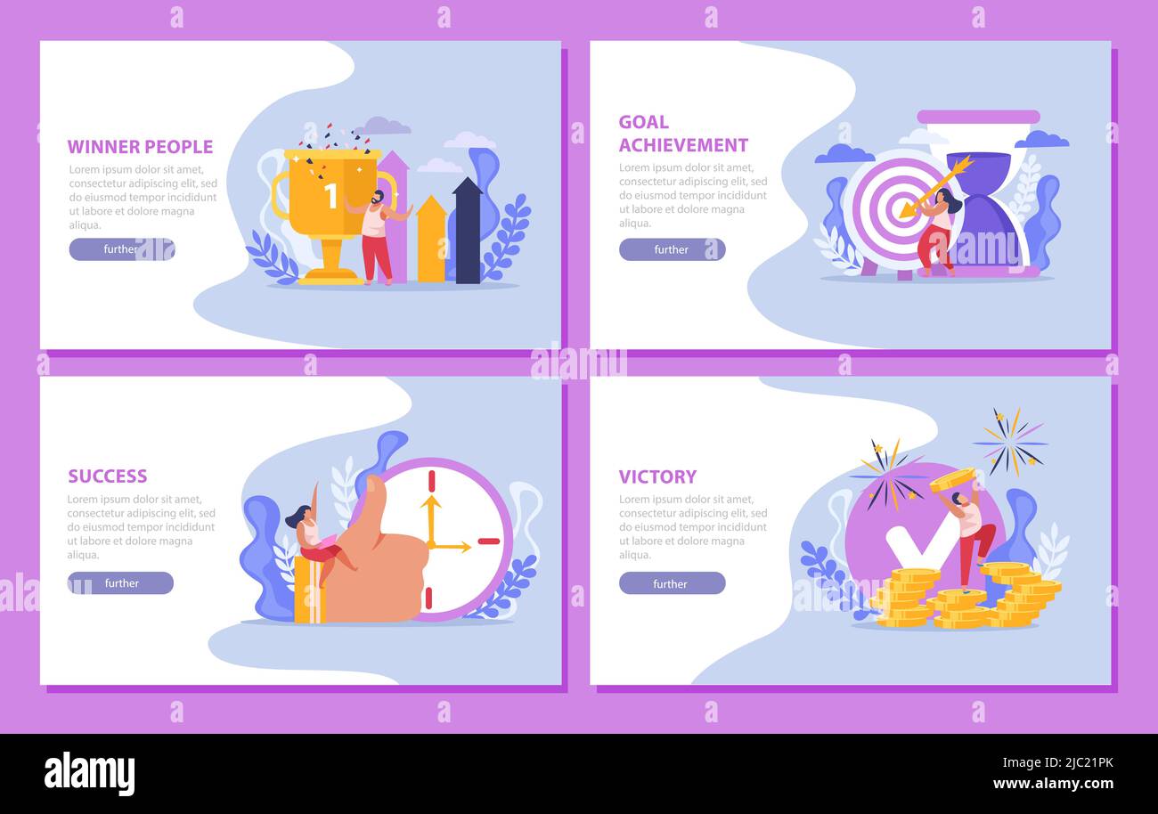 Winner people flat 4x1 set of horizontal compositions with aims and ...