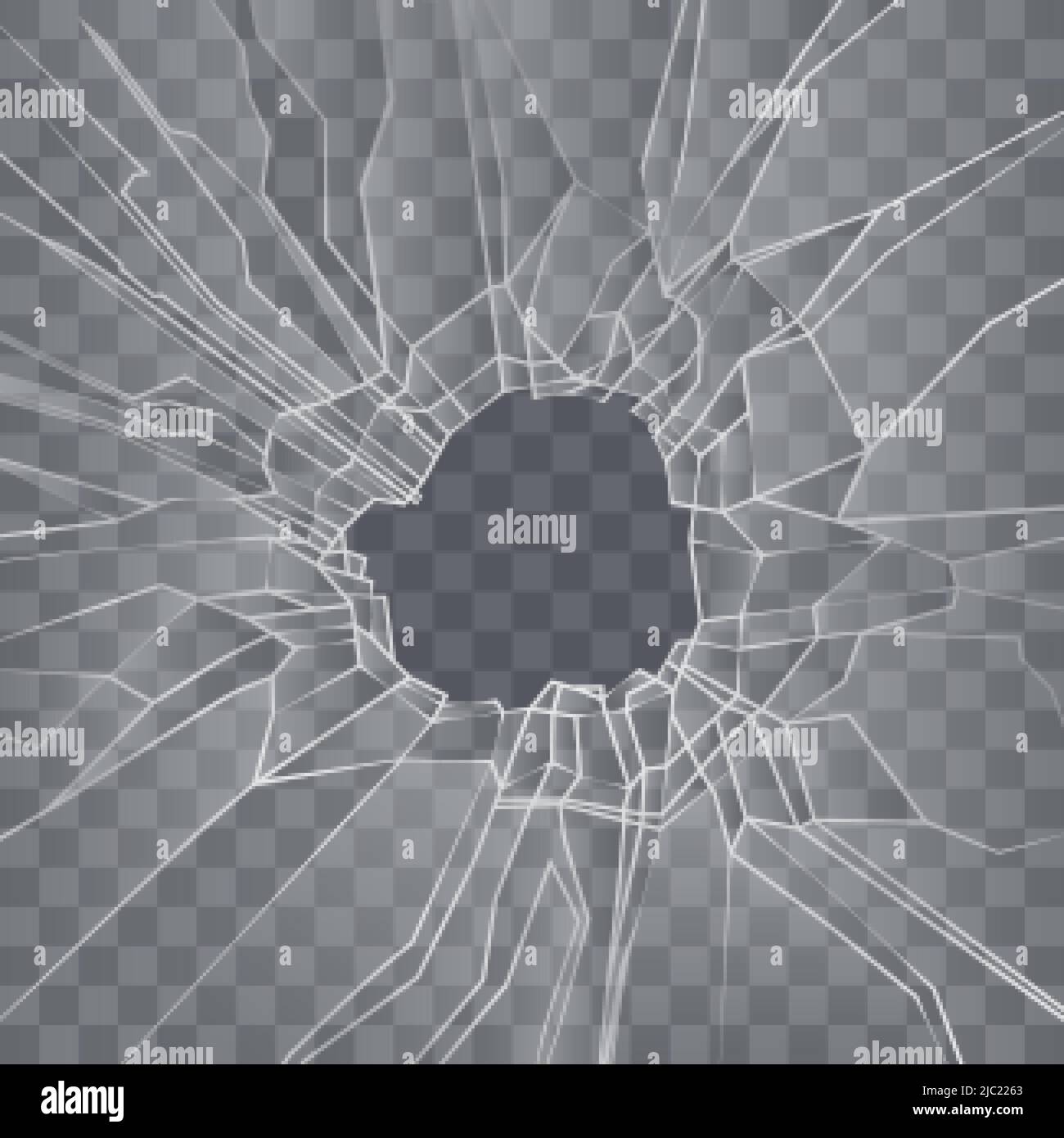 Bullet hole broken glass composition on transparent background with ...