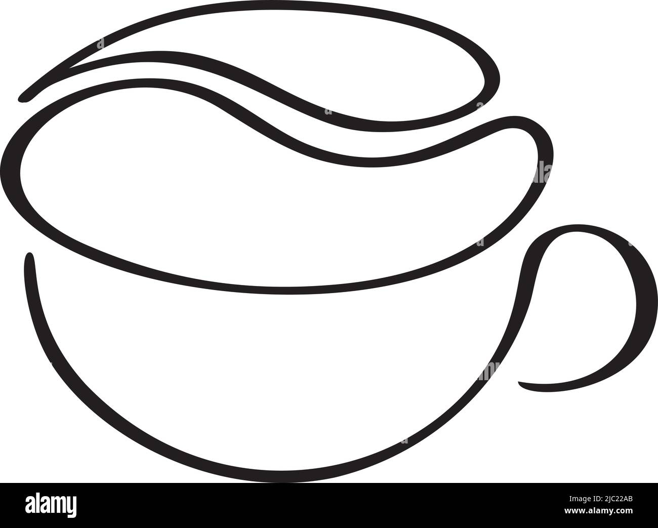 Vector calligraphy coffee or tea cup and stilyzed bean. Black and white ...