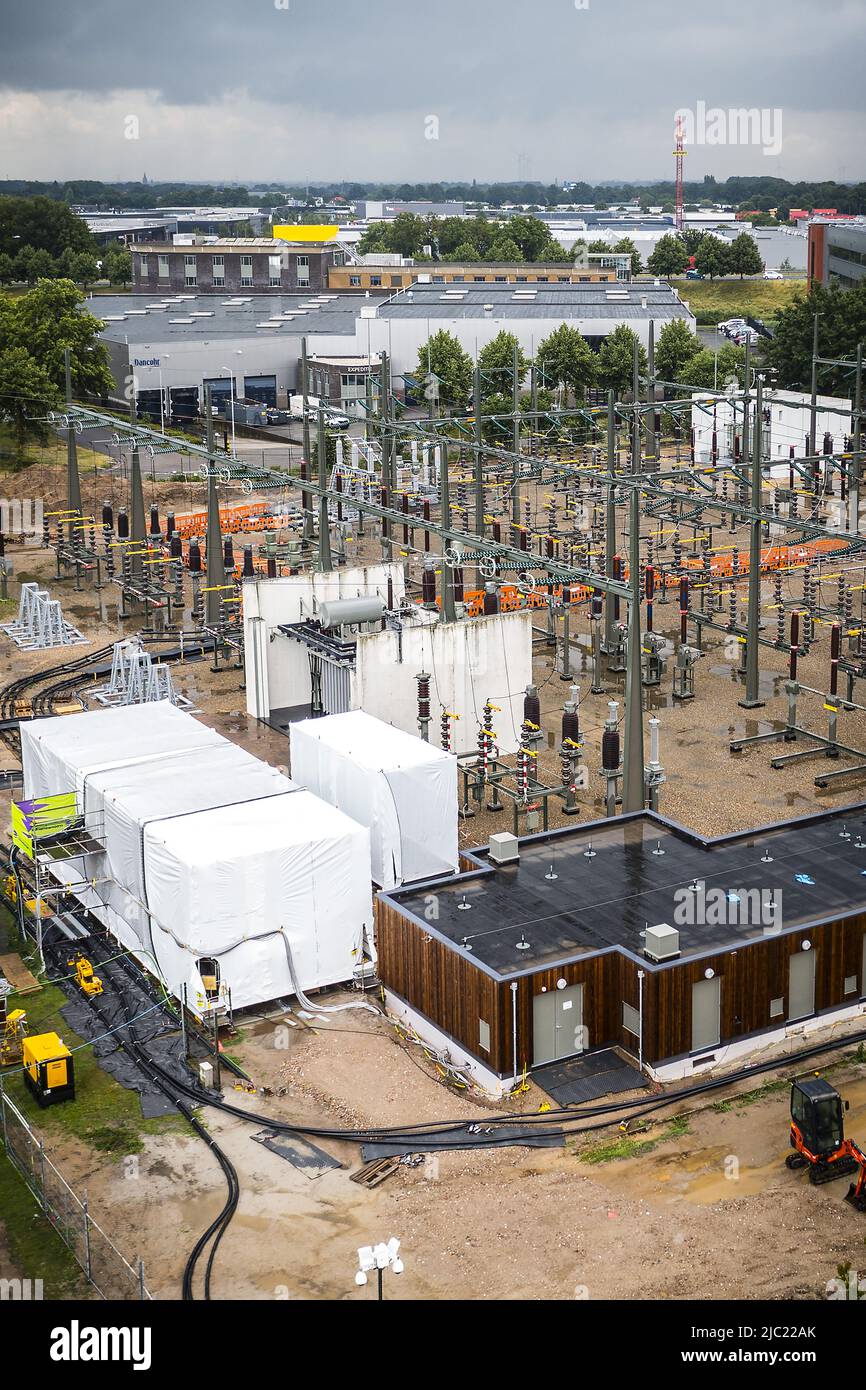 2022-06-09 13:14:20 NEDERWEERT - A drone photo of a 150 kV high-voltage substation of TenneT ...