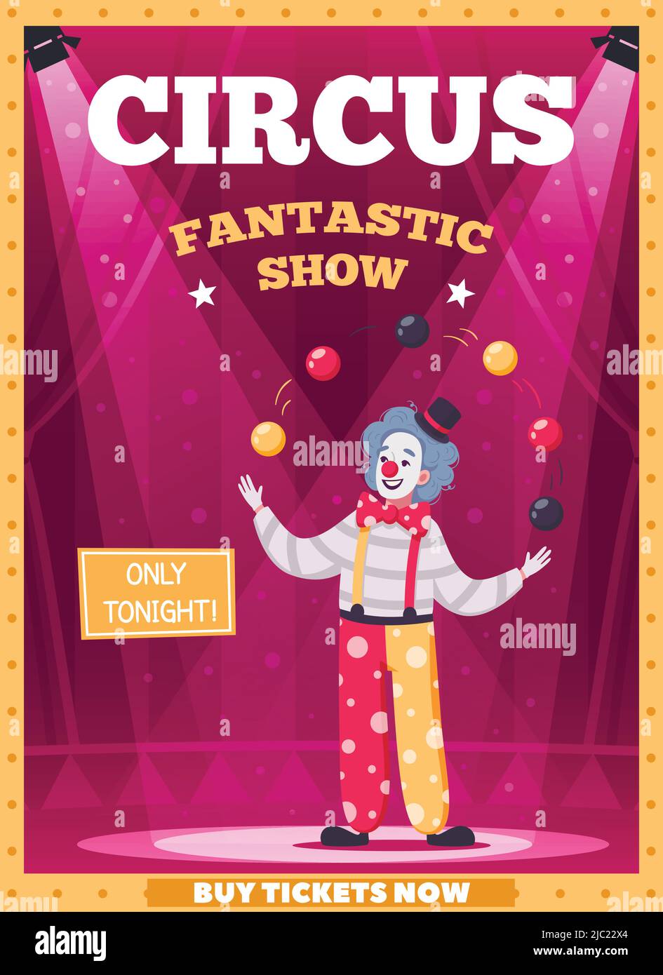 Circus performance poster with fantastic show symbols cartoon vector ...