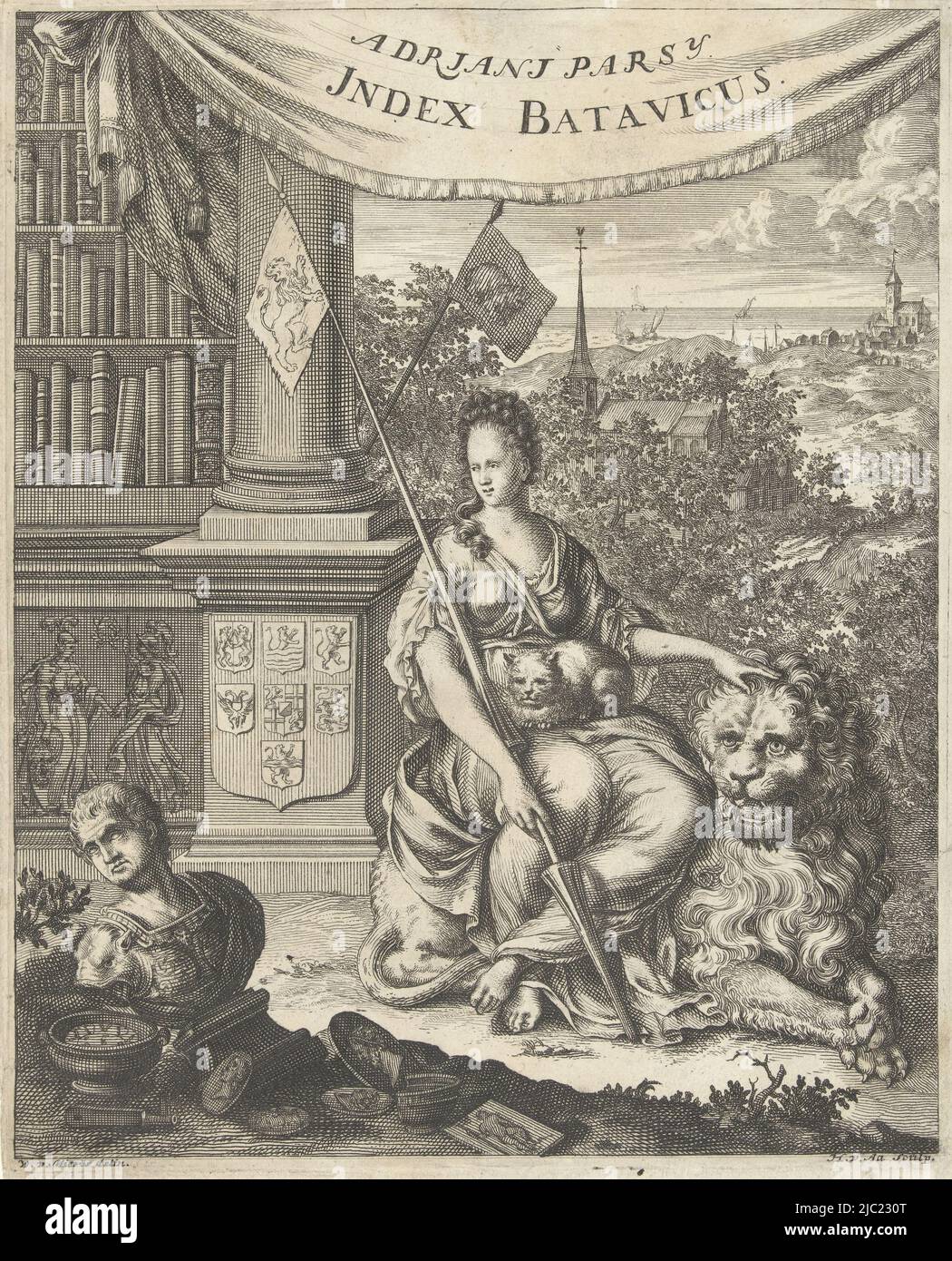 The Dutch maiden sits on the Dutch lion with a cat on her lap. Two ...