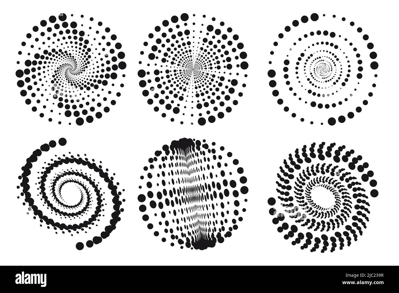 Set of spirals, Design elements, dotted abstract patterns. Spiral swirl ...