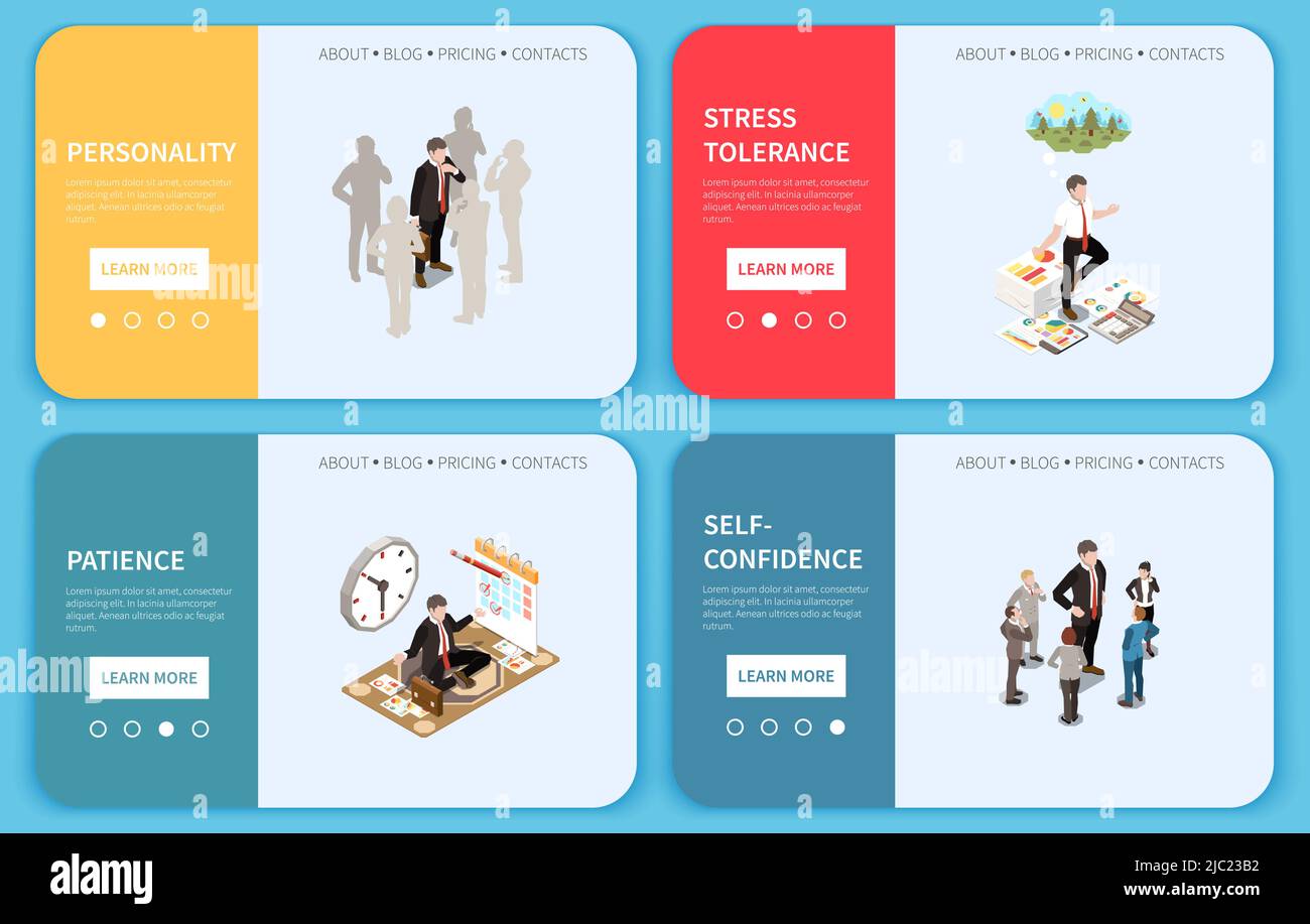Soft skills isometric colored concept banner or landing set with ...