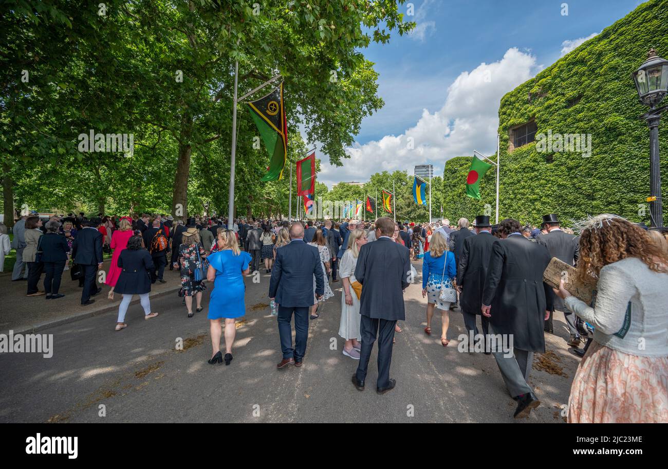 The Mall, London, UK. 2 June 2022. Large crowds of ticket holders leave ...