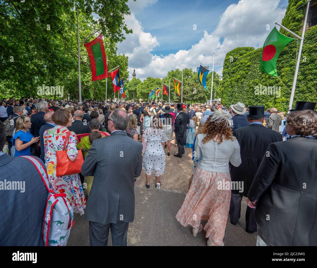 The Mall, London, UK. 2 June 2022. Large crowds of ticket holders leave ...