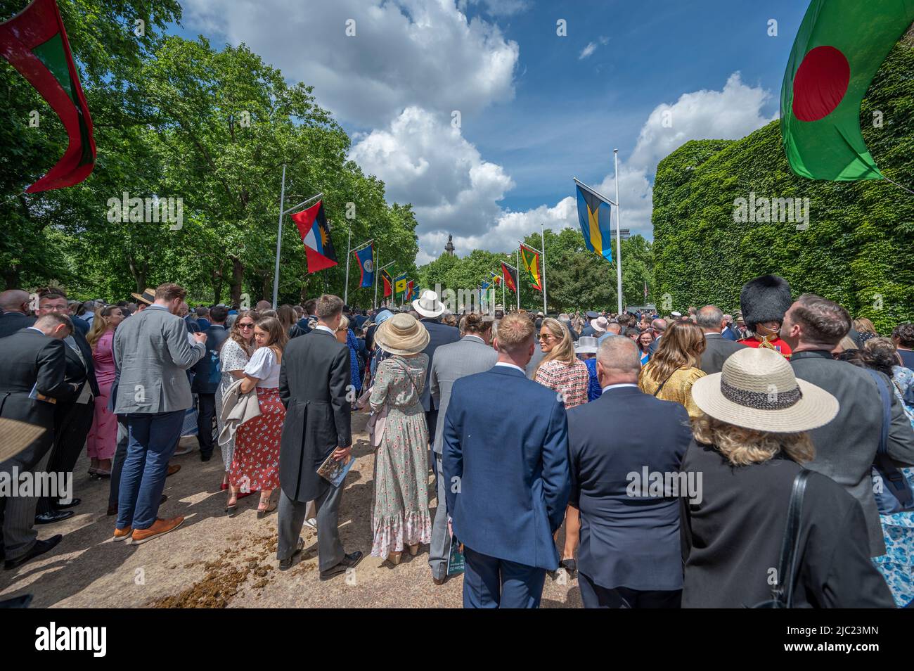 The Mall, London, UK. 2 June 2022. Large crowds of ticket holders leave ...