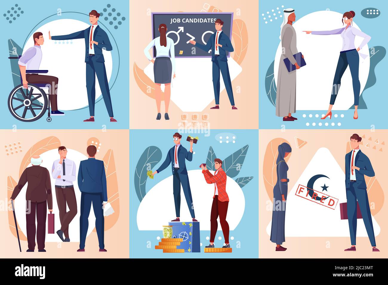 Discrimination flat composition set with job candidates with different ...