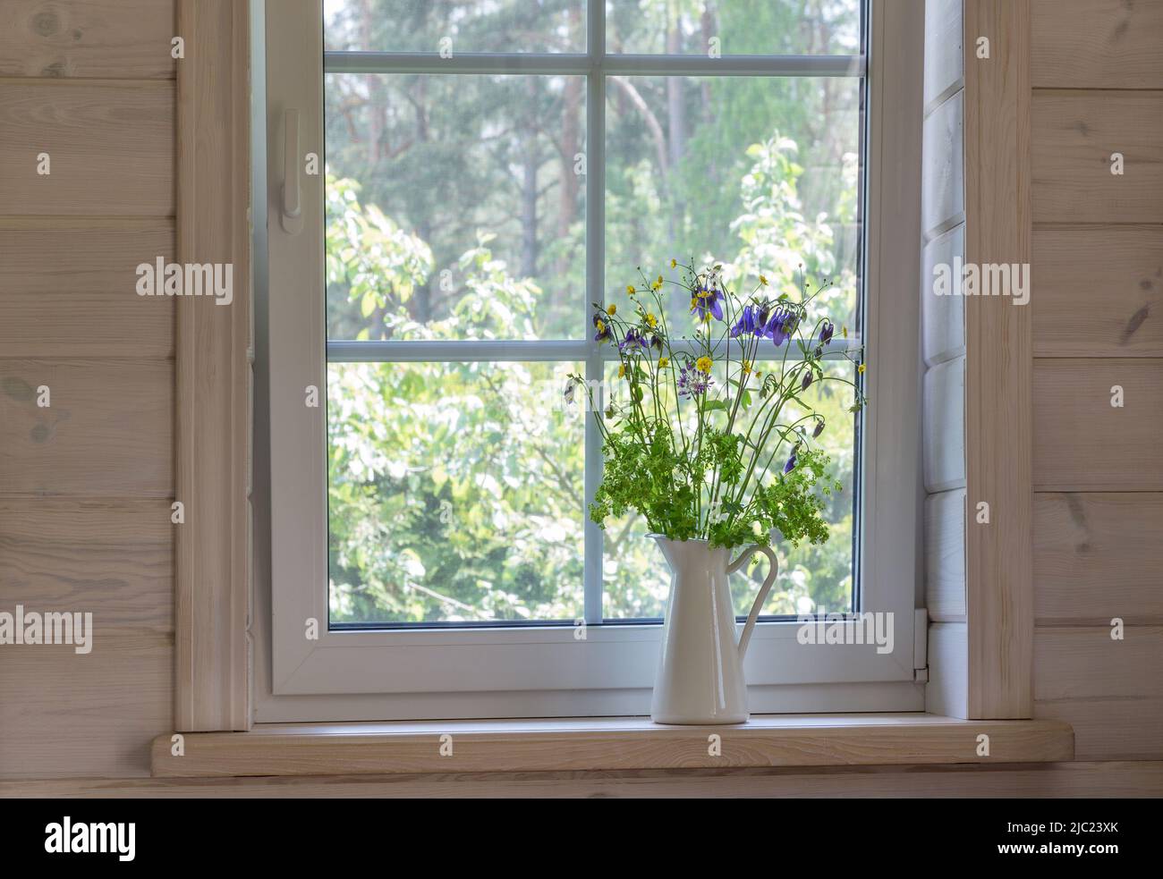 White window with mosuito net in a rustic wooden house Stock Photo - Alamy