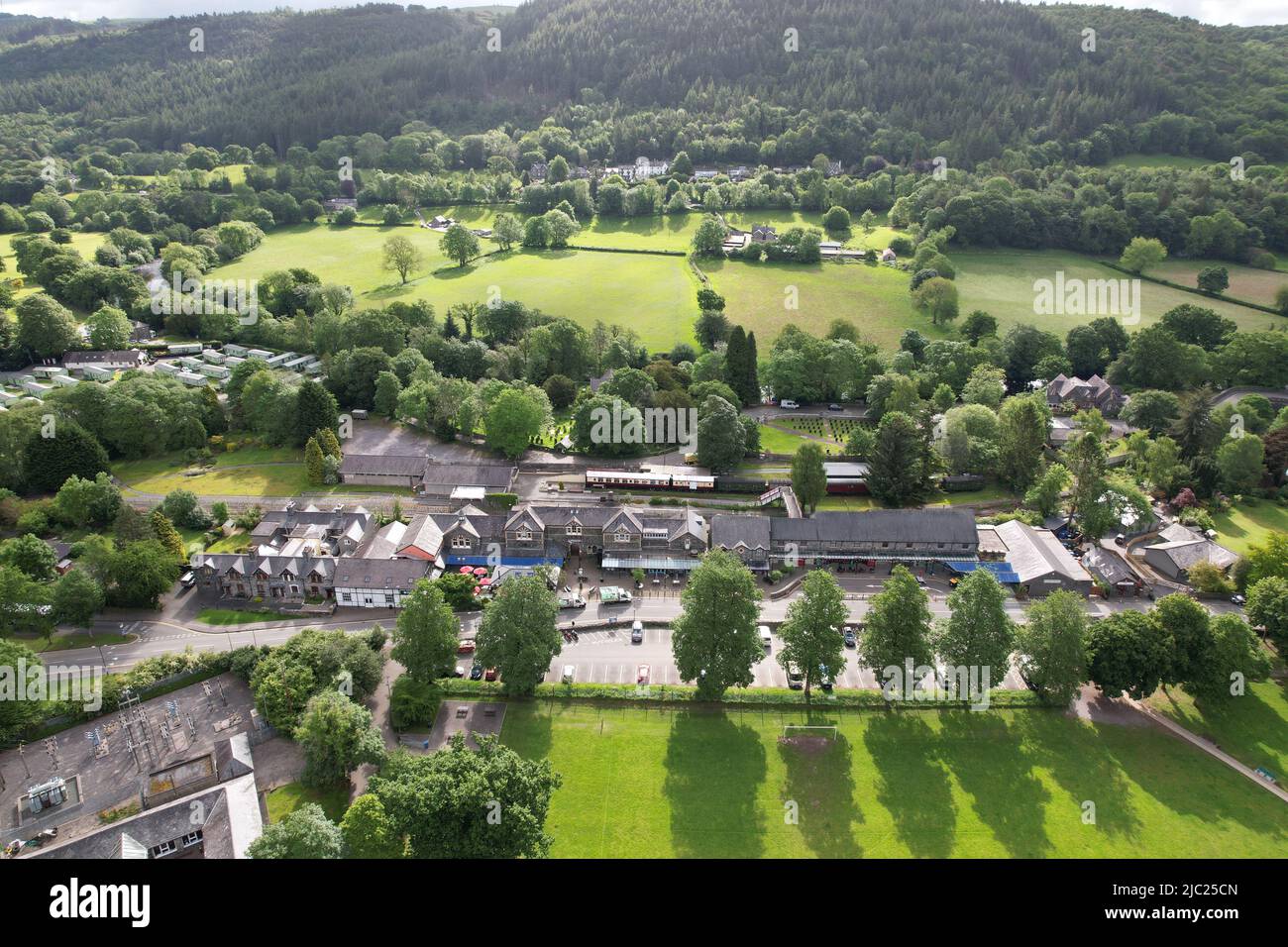 Betws y coed railway station north Wales UK drone aerial view Stock ...