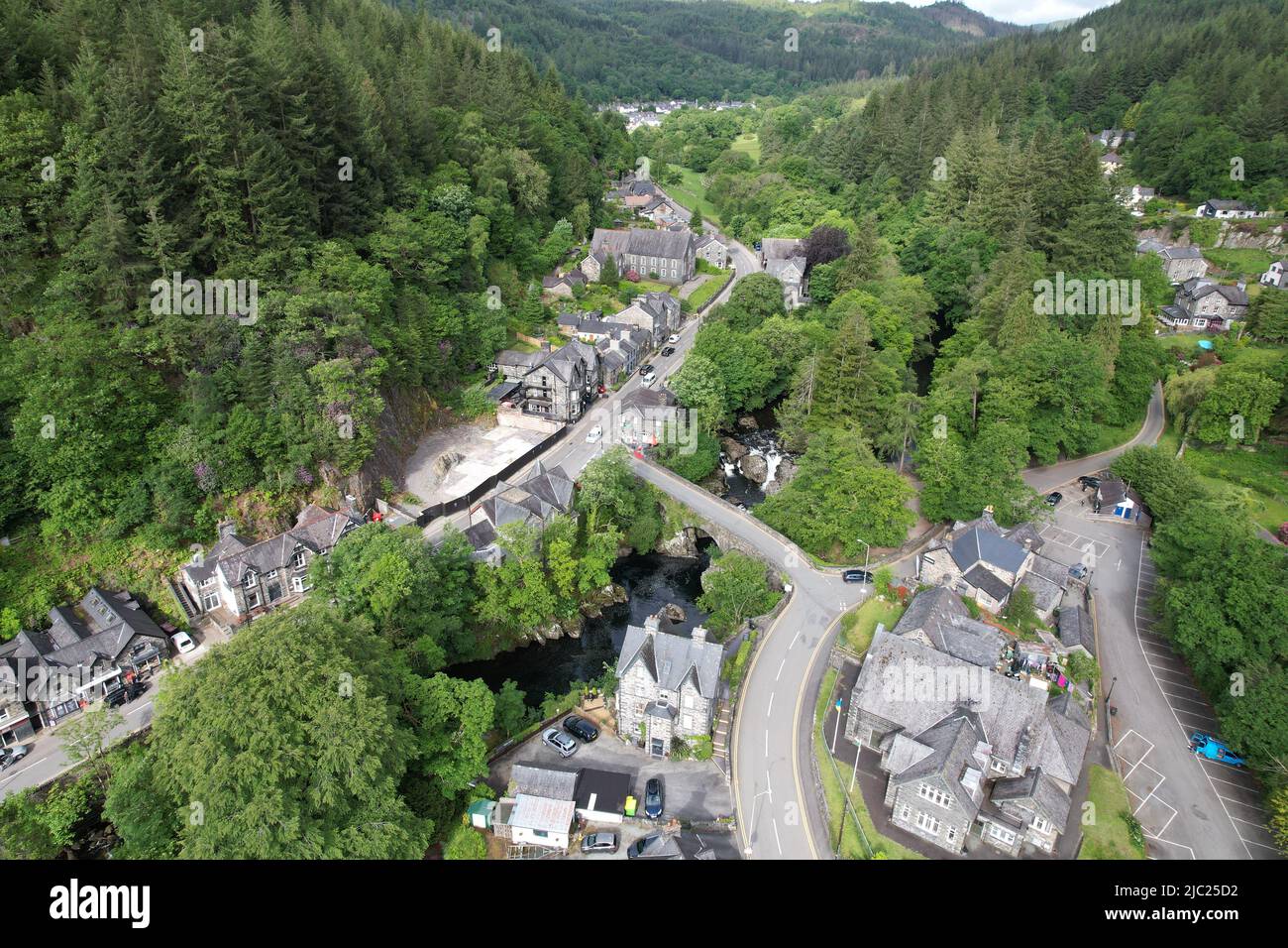 Betws y coed north Wales UK drone aerial view Stock Photo - Alamy