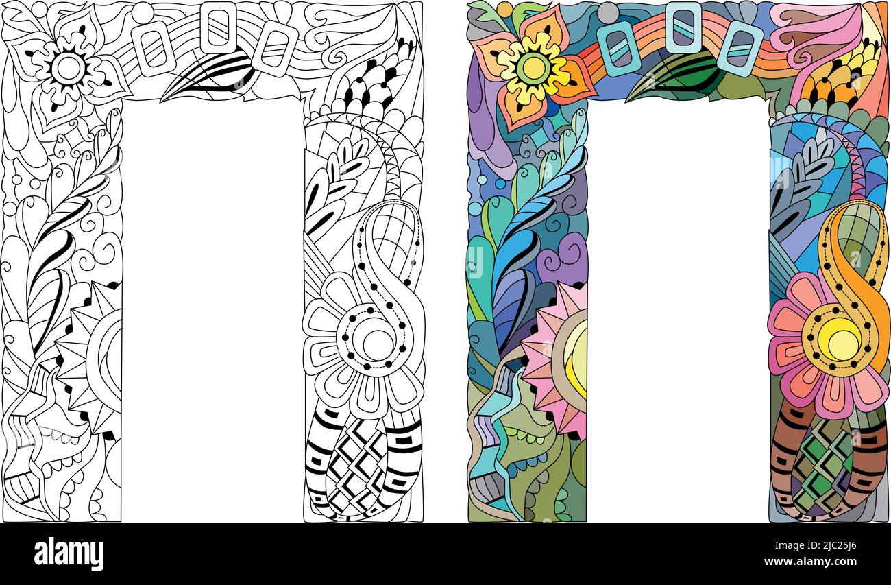 Hand-painted art design. Letter P cyrillic zentangle object. Color and ...