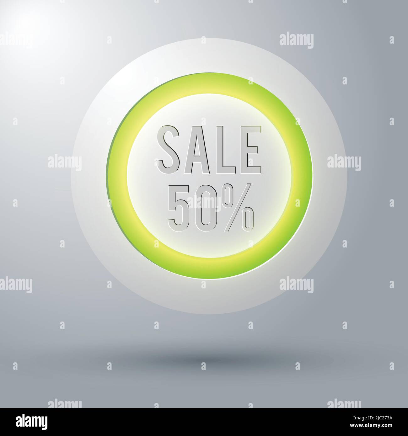 Promotional web round button concept with discount fifty percent rate ...