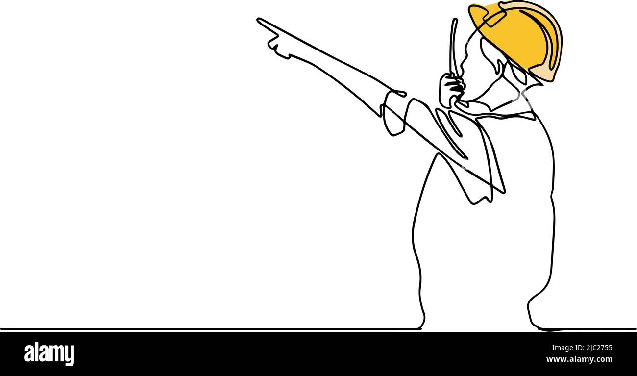 Continuous one line drawing of engineer wearing uniform and safety ...