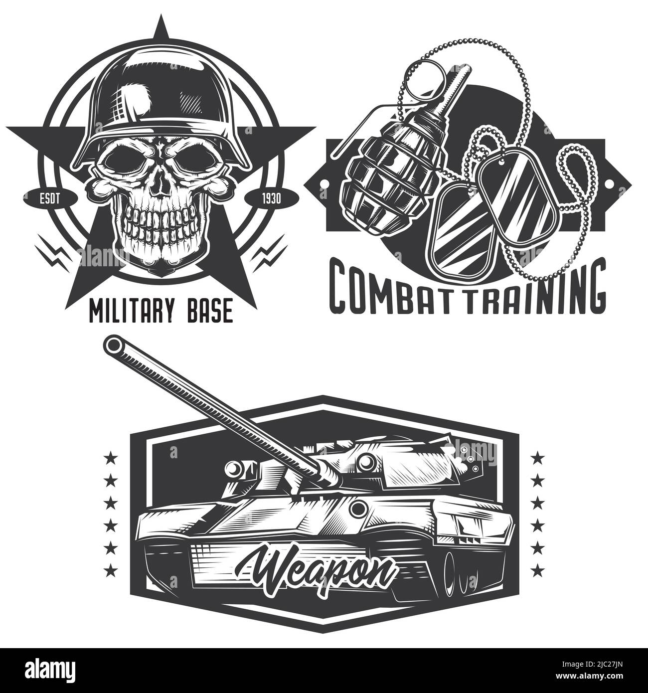 Set of military emblems, labels, badges, logos. Isolated on white ...