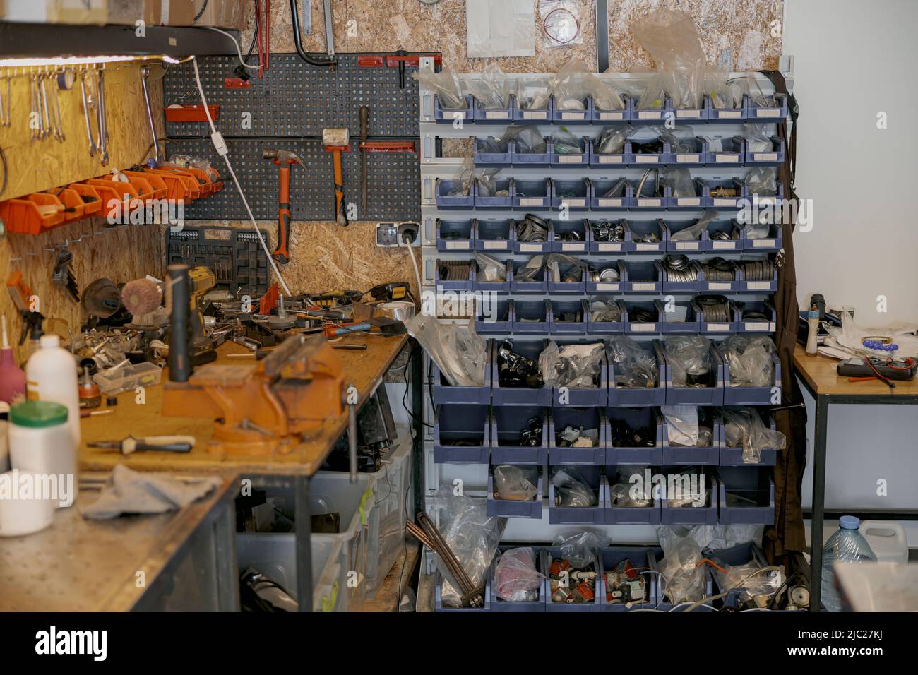 Interior of workshop full of tools ready for work Stock Photo - Alamy