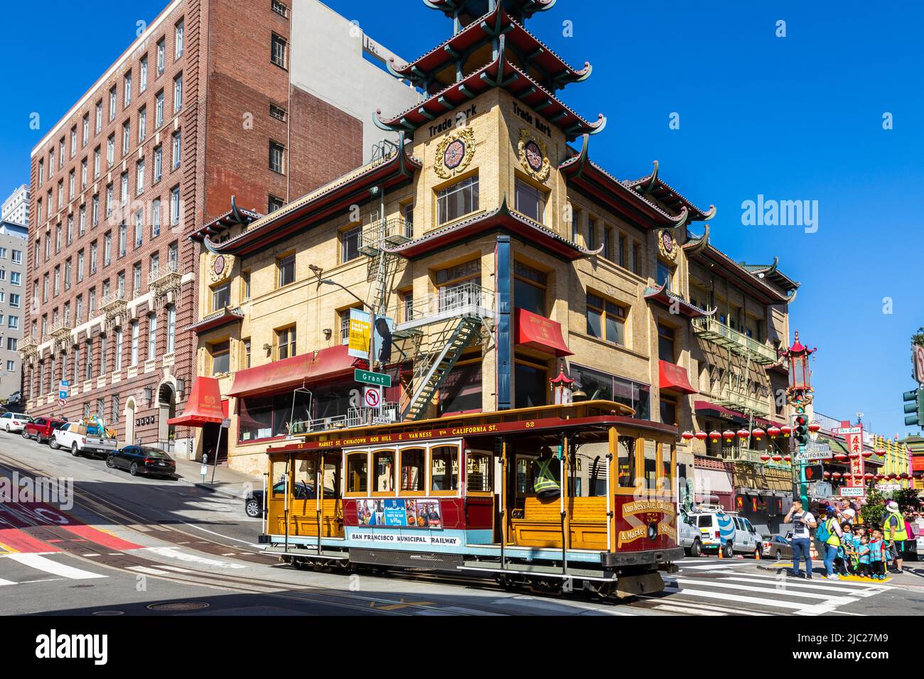 San Francisco, USA - September 27, 2019: Cable car drove through the ...