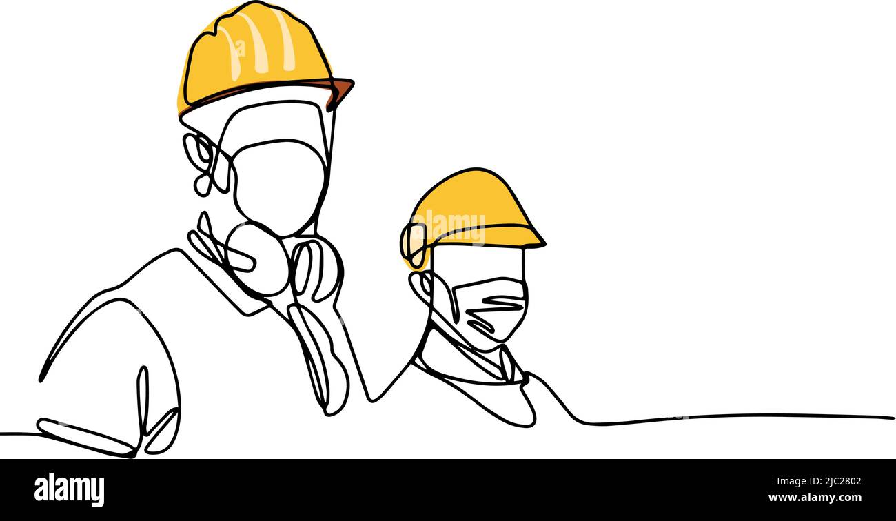 Continuous one line drawing of engineer wearing uniform and safety ...