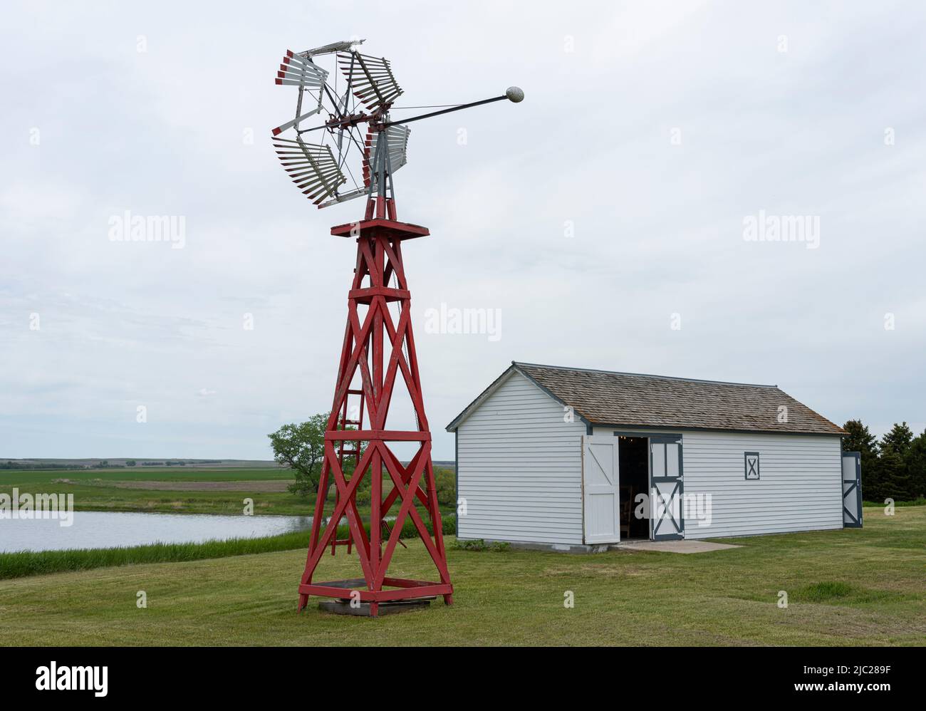 A windmill and granary building at the Welk Homestead State Historic ...