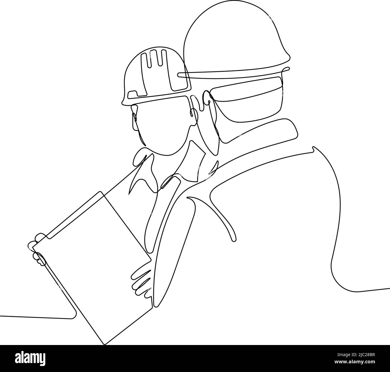 Continuous one line drawing ofengineer wearing uniform and safety ...