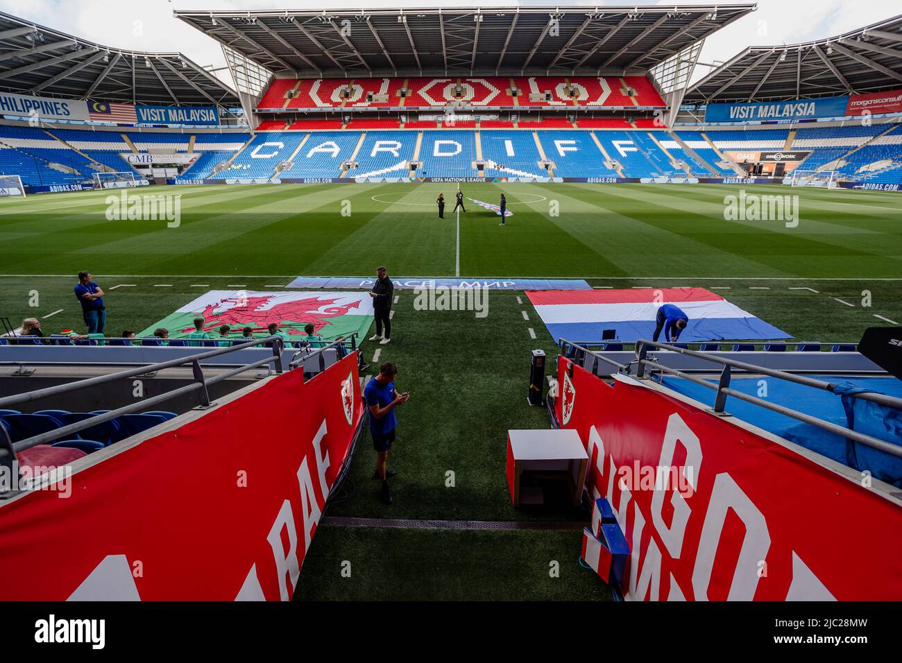CARDIFF, WALES - 08 JUNE 2022: Cardiff City Stadium prepares for the ...