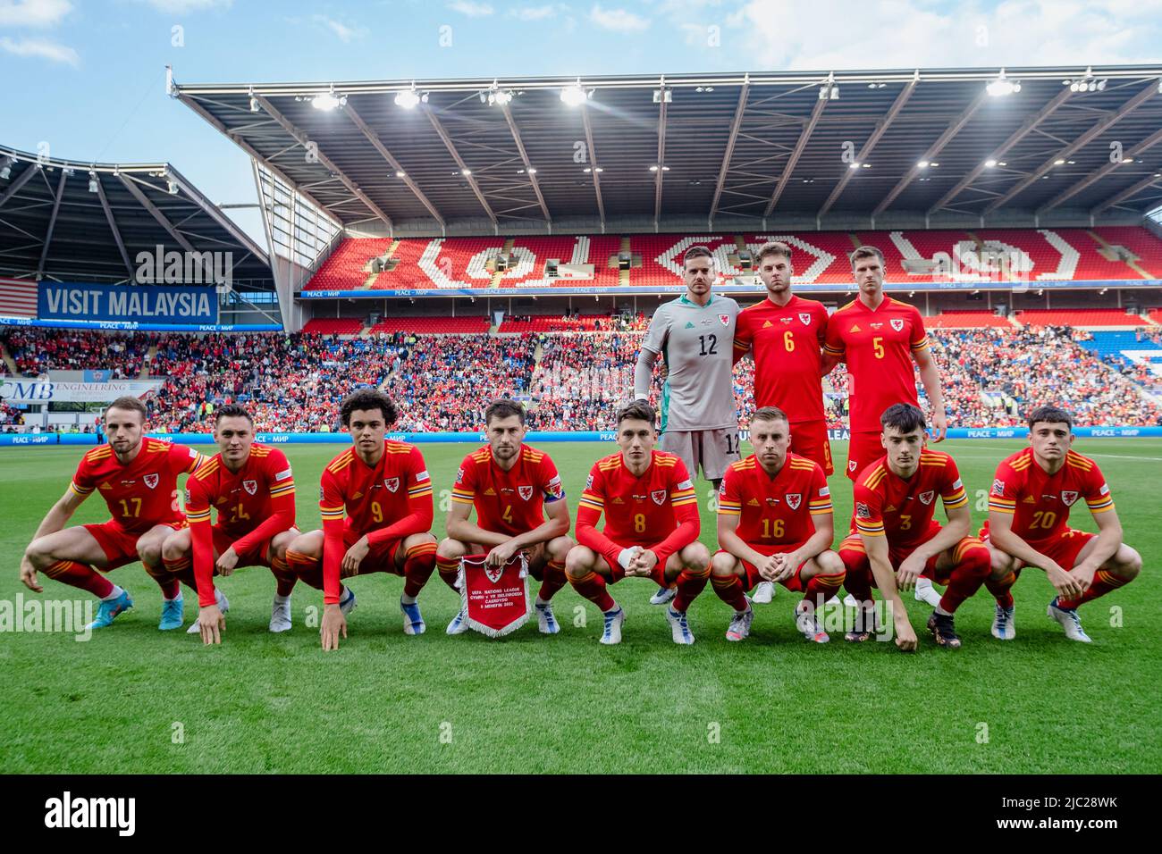 CARDIFF, WALES - 08 JUNE 2022: Wales team photo Danny Ward, Joe Rodon ...