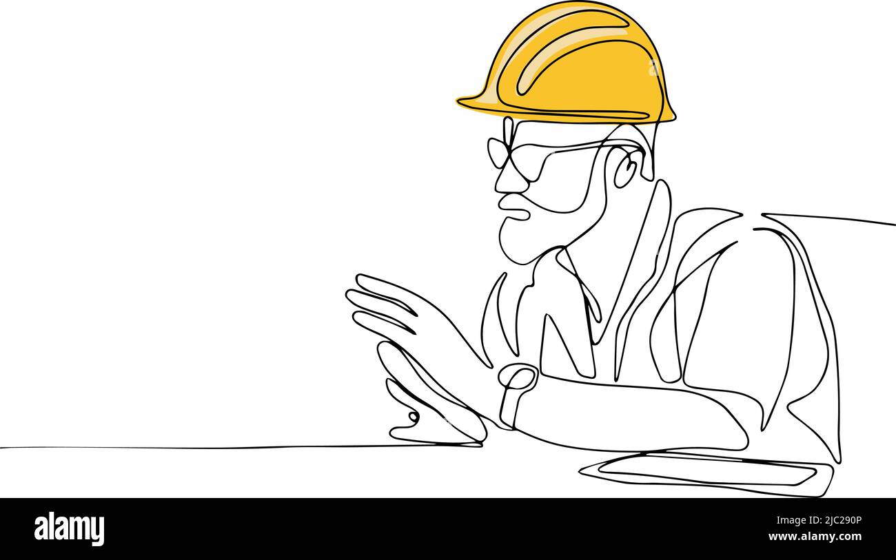 Continuous one line drawing of engineer wearing uniform and safety ...