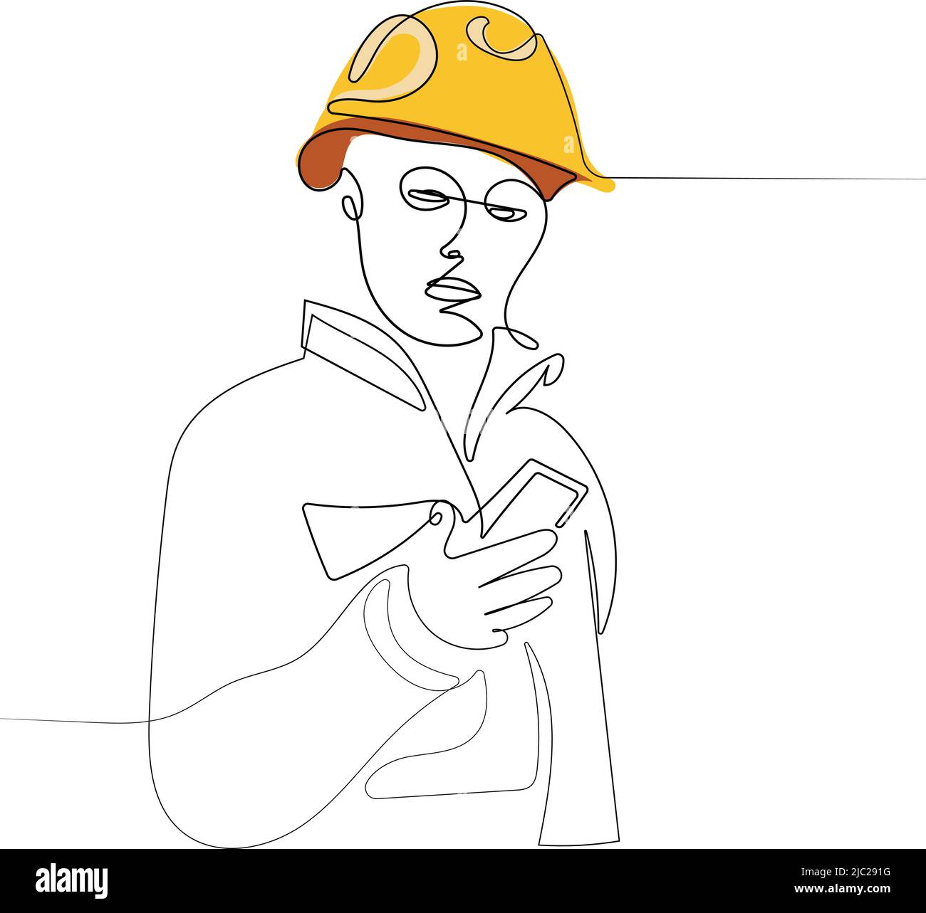 Continuous one line drawing ofengineer wearing uniform and safety ...