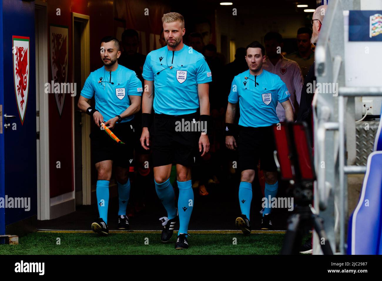 CARDIFF, WALES - 08 JUNE 2022: Assistant Referee Mahbod Beigi, Andreas ...